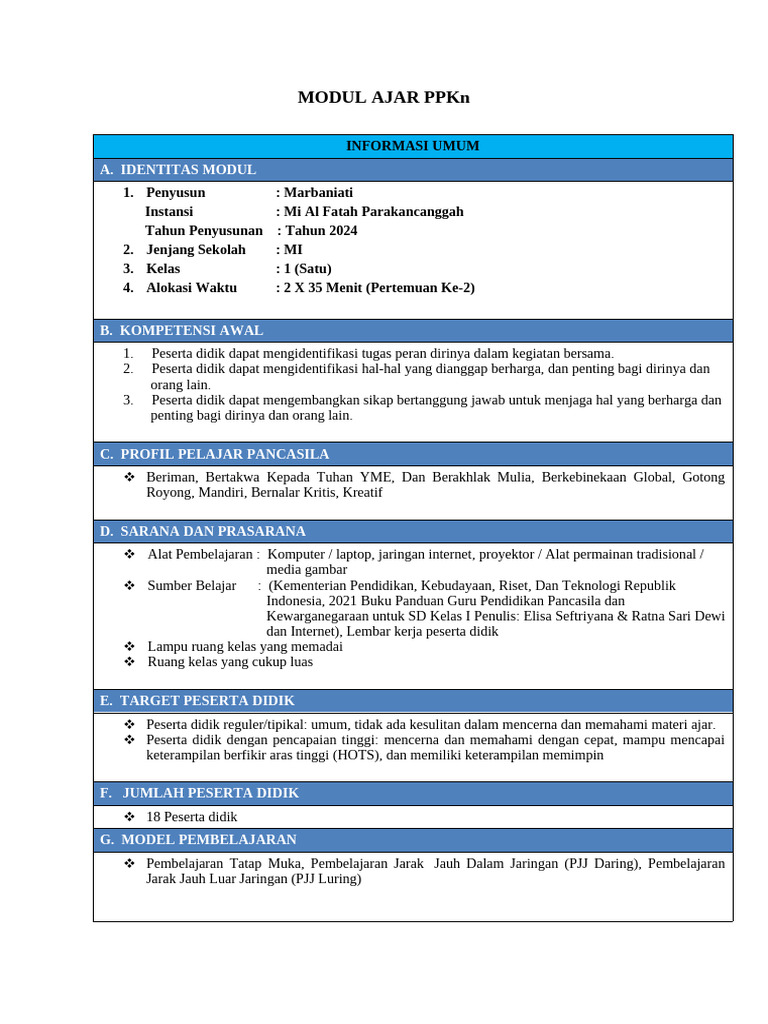 MODUL AJAR PPKN EDIT | PDF