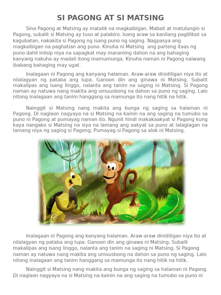 Si Pagong at Si Matsing Story | PDF
