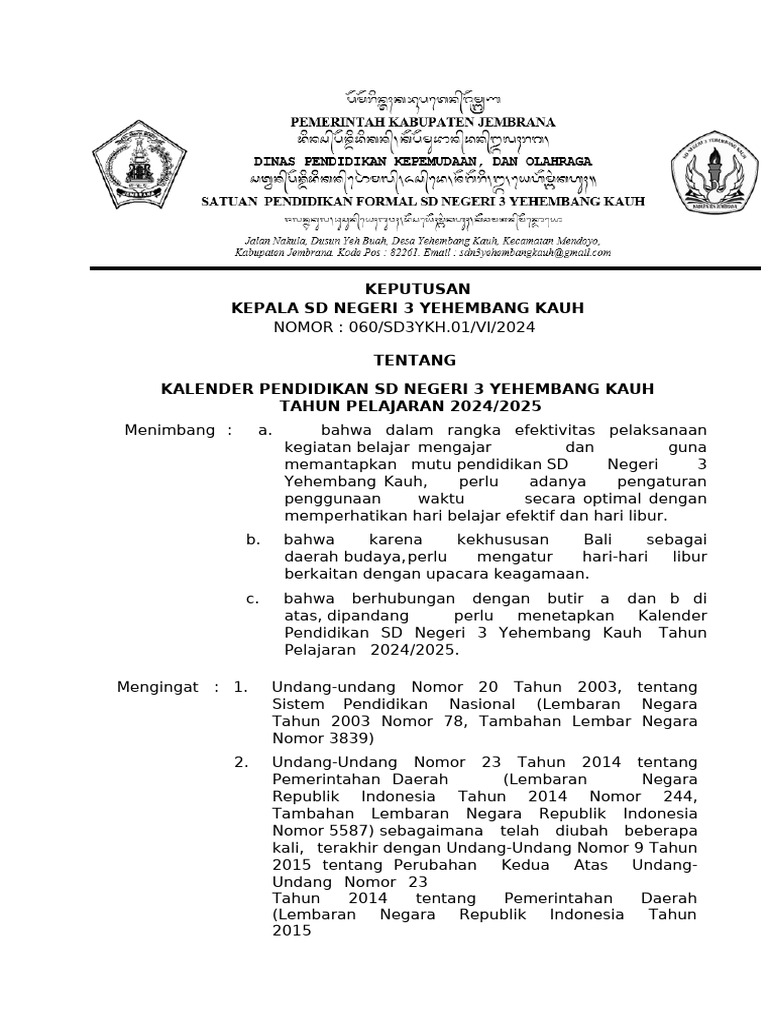 Kalender Pendidikan Tp. 2024 2025 | PDF