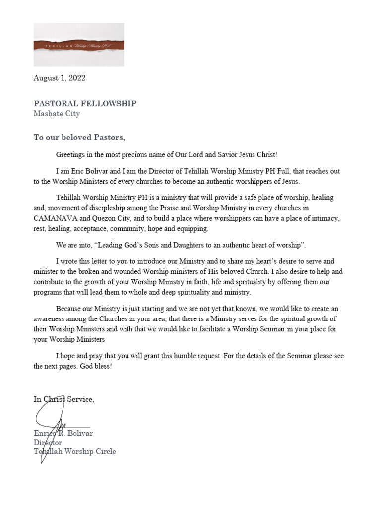 Letter of Invitation For Churches Masbate City | PDF