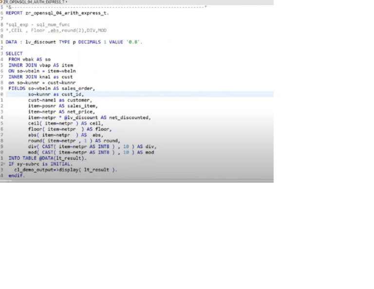 Hana Open SQL Arthimetic Expression Example | PDF