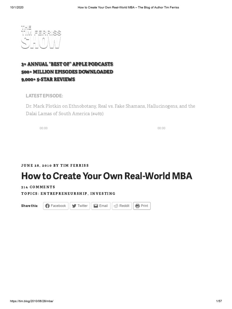 How to Create Your Own Real-World MBA – The Blog of Author Tim Ferriss ...