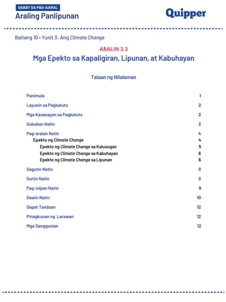 Aralin .-Aralin 3.3: Mga Epekto Sa Kapaligiran, Lipunan, at Kabuhayan-01 | PDF