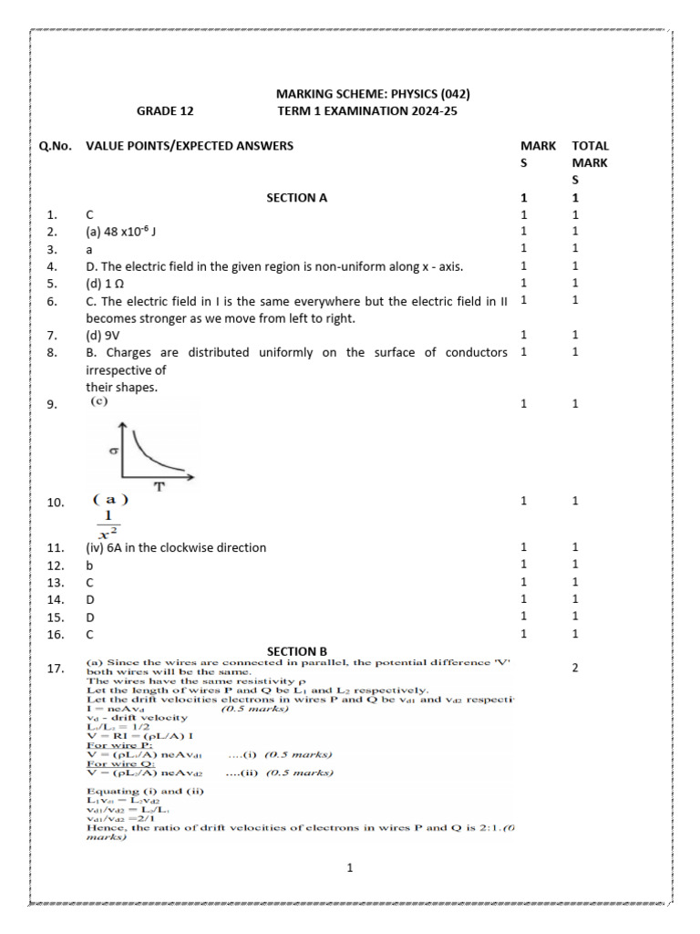 GR 12 Physics - Term 1-Marking Scheme | PDF