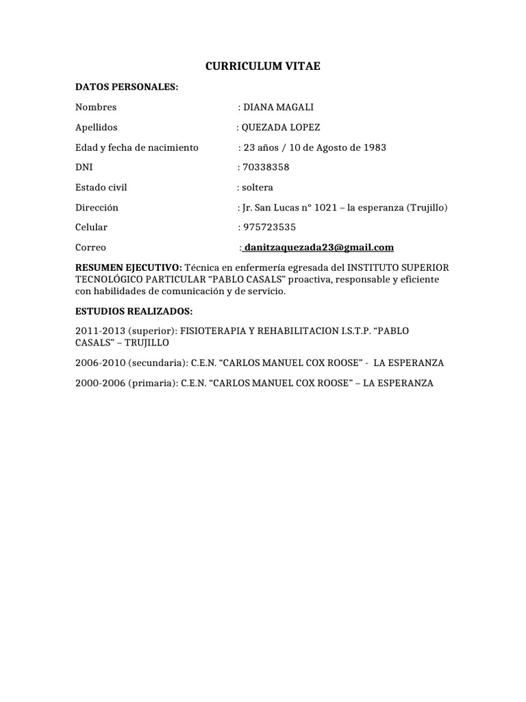 Curriculum Vitae Diana | PDF