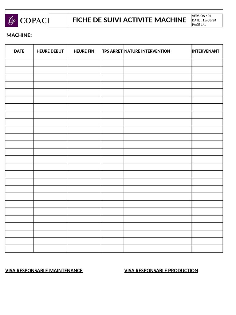 Fiche de Suivi Activite Machine | PDF