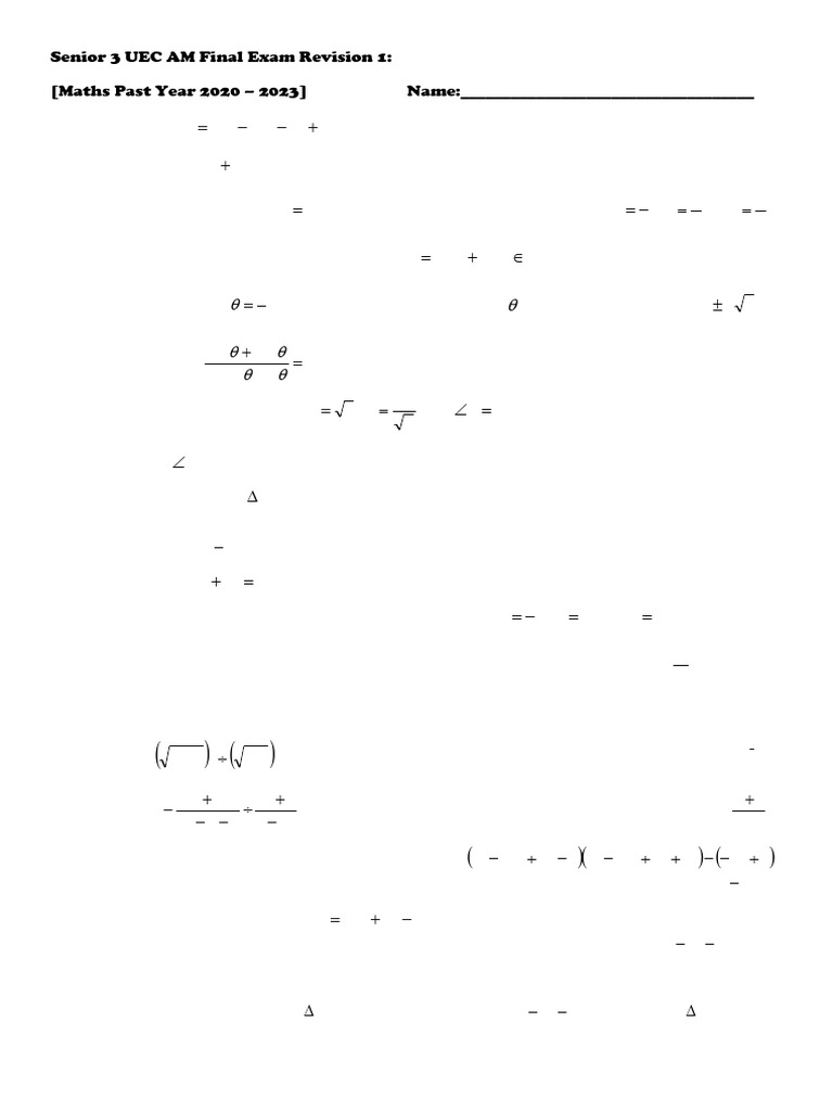 Senior 3 UEC AM Final Exam Revision 1 | PDF