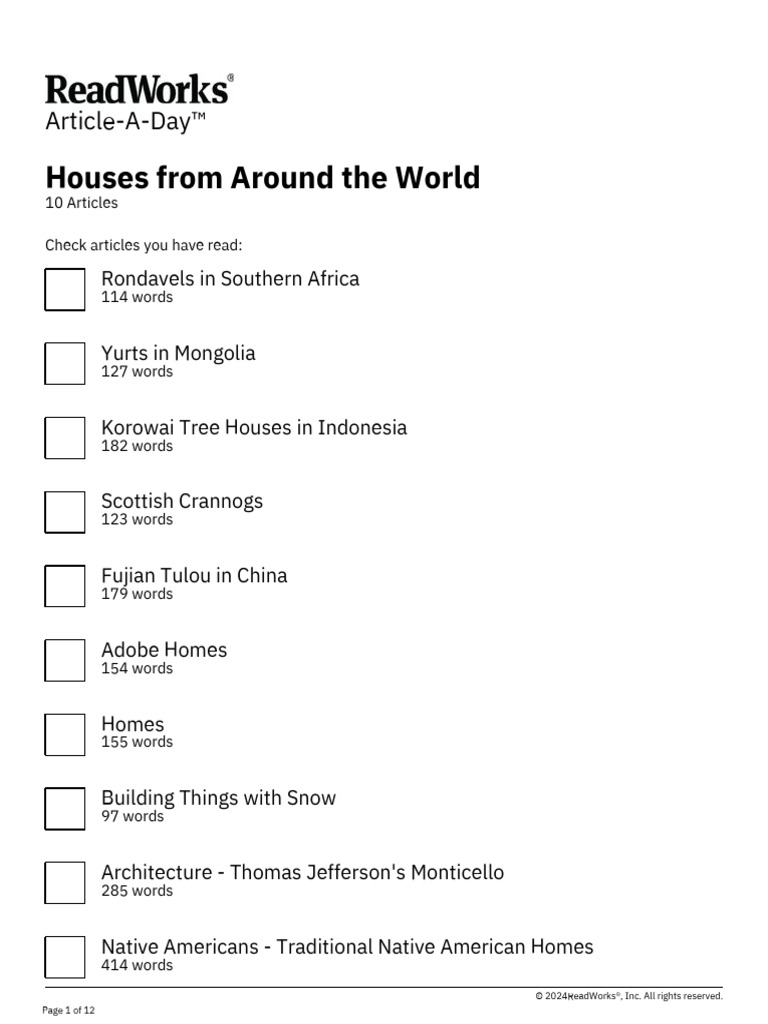 Read Works Grade 2 House Passages Lexile 650-920 | PDF