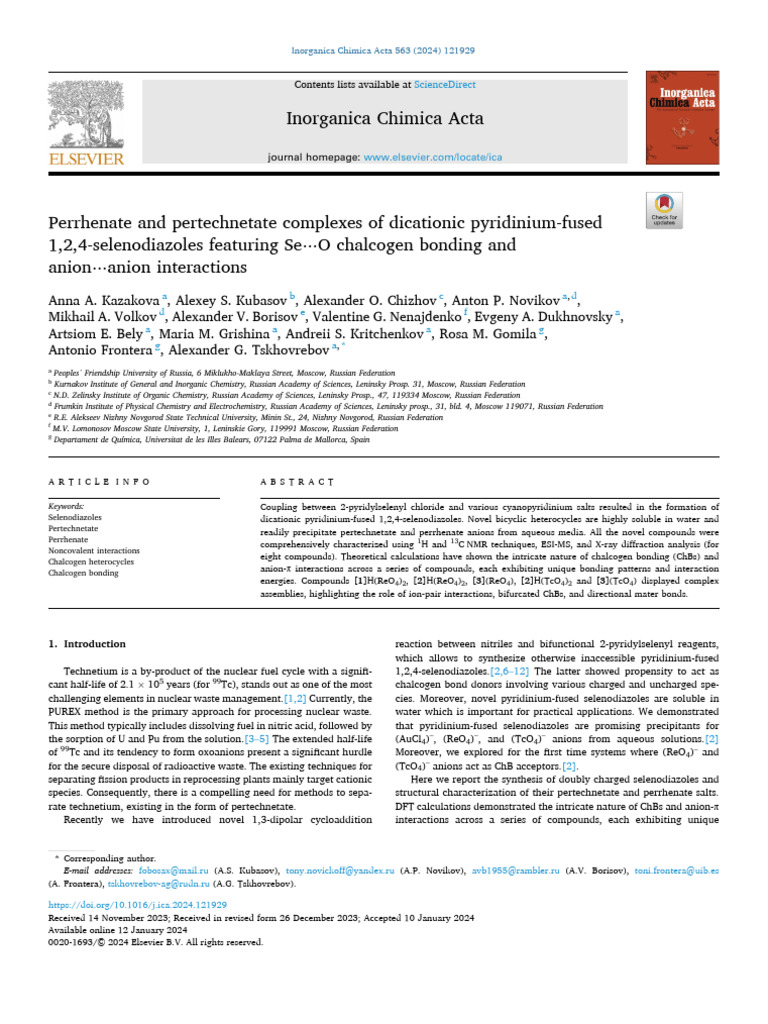 Perrhenate and Pertechnetate Complexes of Dicationic Pyridini - 2024 ...