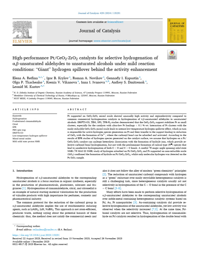 High Performance PT CeO2 ZrO2 Catalysts For Selective Hydrogenat - 2024 ...