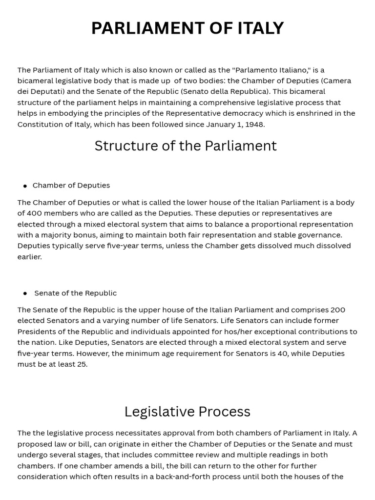 Parliament of Italy PDF | PDF