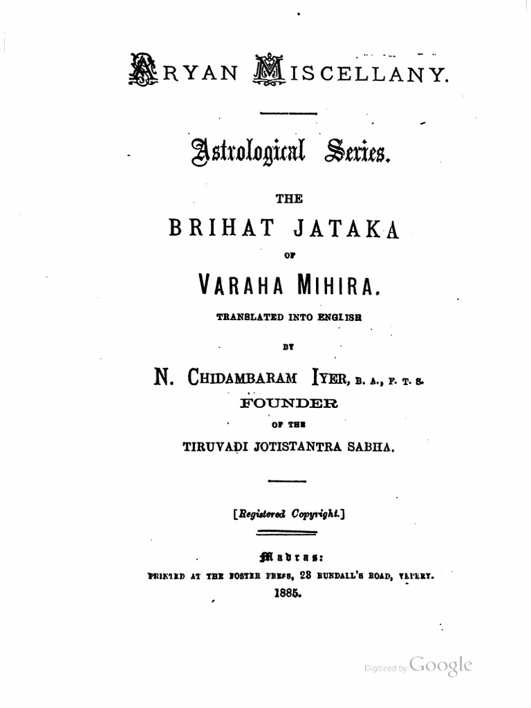 The Brihat Jataka of Varaha Mihira | PDF