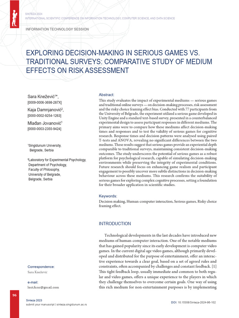 Exploring Decision-Making in Serious Games vs. Traditional Surveys ...