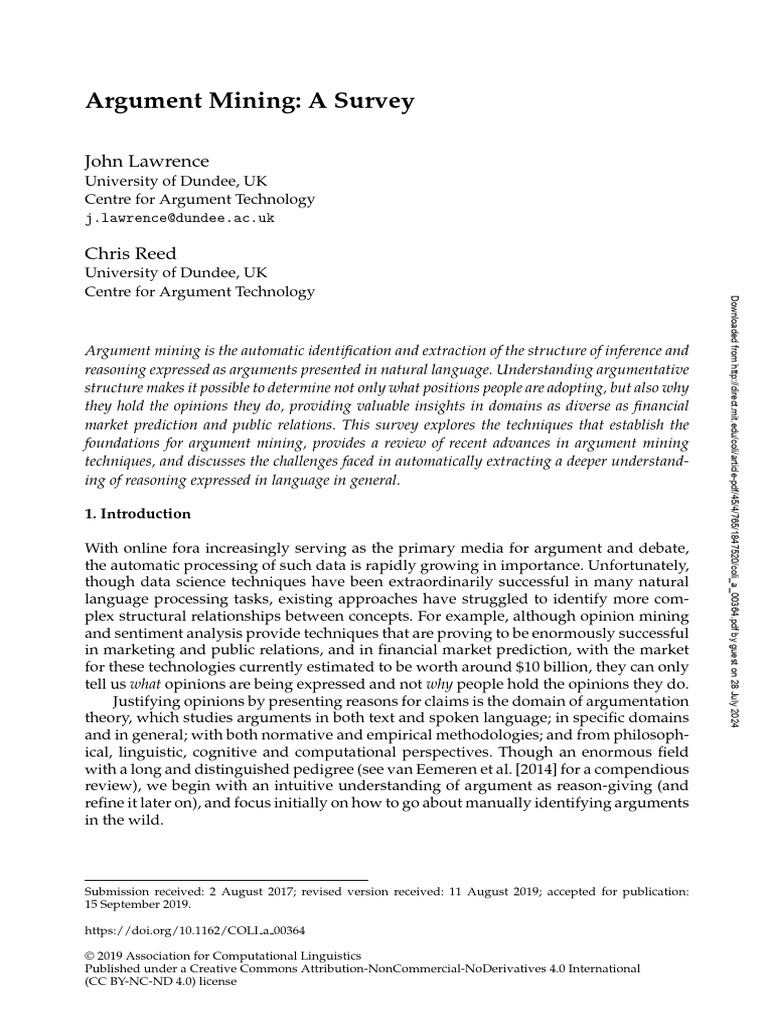 Argument Mining Survey | PDF