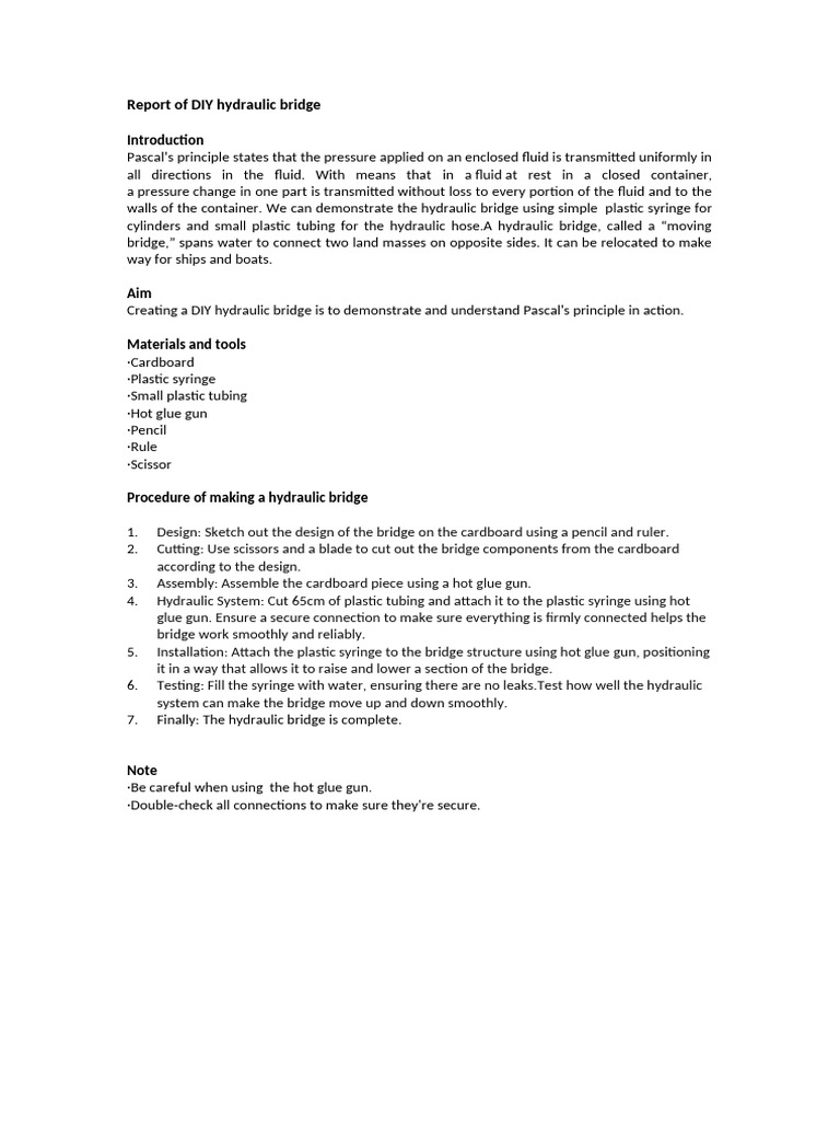 Report of Hydraulic Bridge | PDF