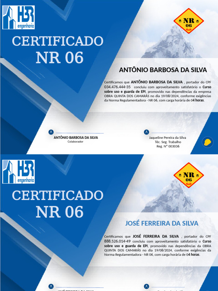 Certificado NR 06 MODELO | PDF