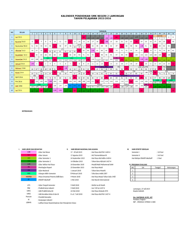 KALENDER PENDIDIKAN SMK NEGERI 2 Fix | PDF