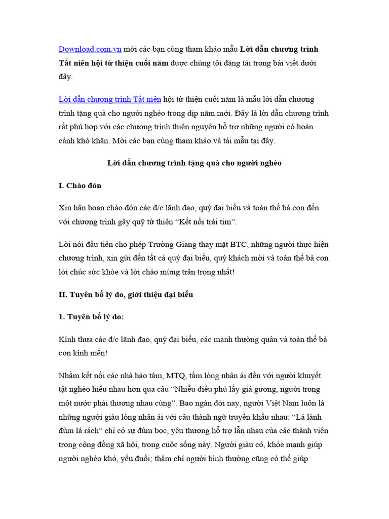 Loi Dan Chuong Trinh Tat Nien Hoi Tu Thien Cuoi Nam | PDF