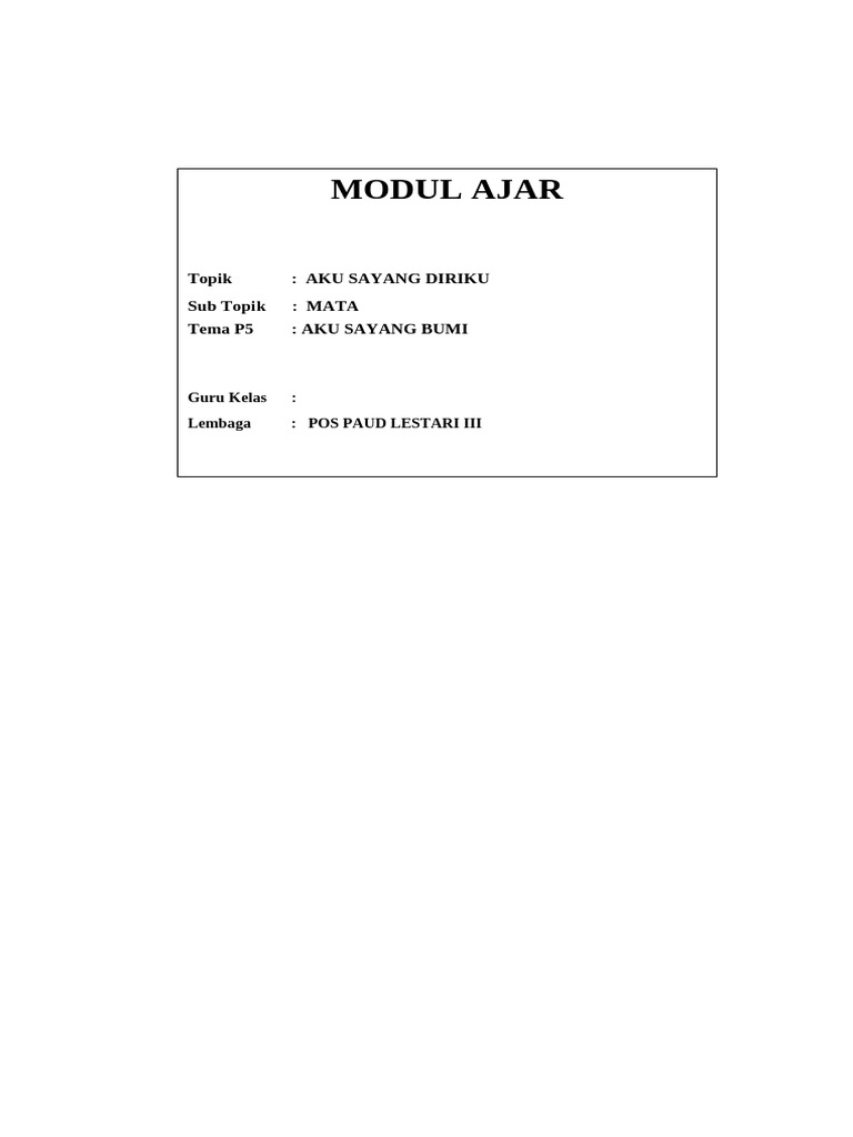 Modul Ajar PAUD - MODUL AJAR TOPIK AKU SAYANG DIRIKU SUB TOPIK MATA ...