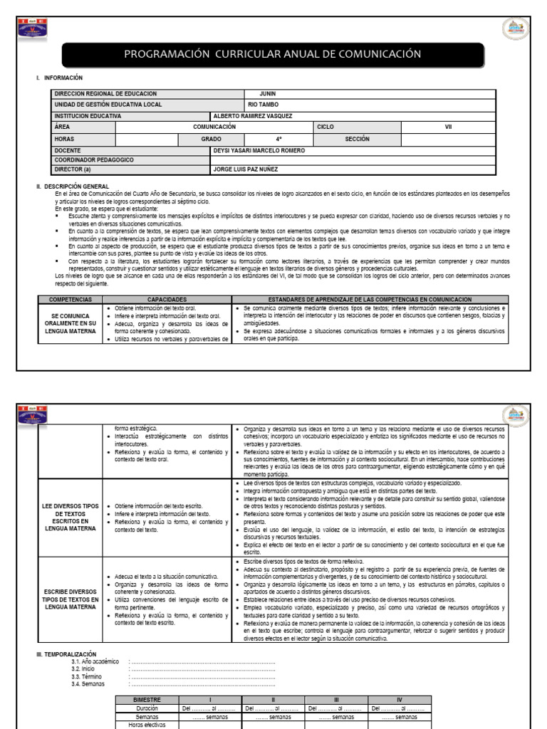 PCA-COMUNICACION 4TO AÑO | PDF