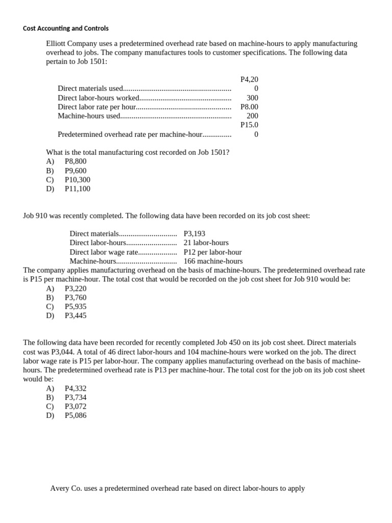 Cost Accounting. Classroom Discussion (1) | PDF