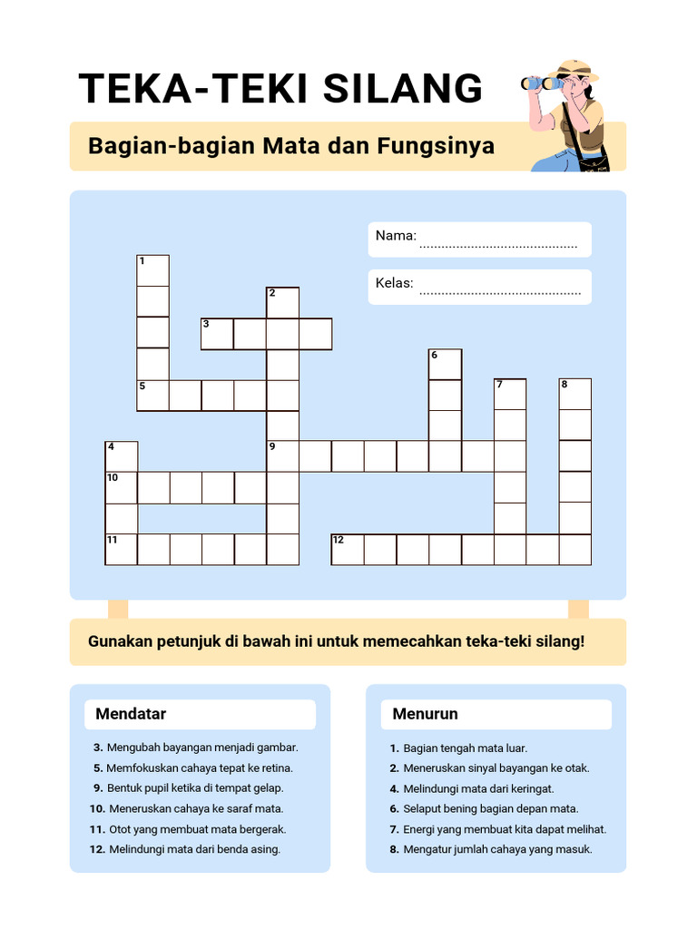 Bagian Mata Lembar Kerja Pendidikan IPAS Teka-Teki Silang Biru Kuning Sederhana | PDF
