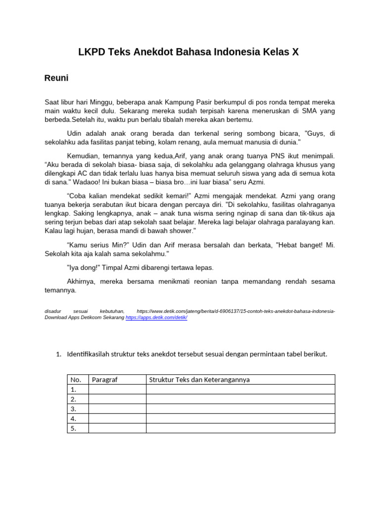 Soal LKPD Teks Anekdot 2 | PDF