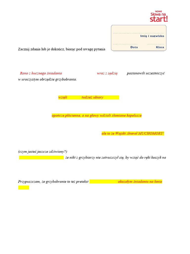Rozdzial 4 Temat 62 Karta Pracy Przygotowanie Do Grzybobrania | PDF