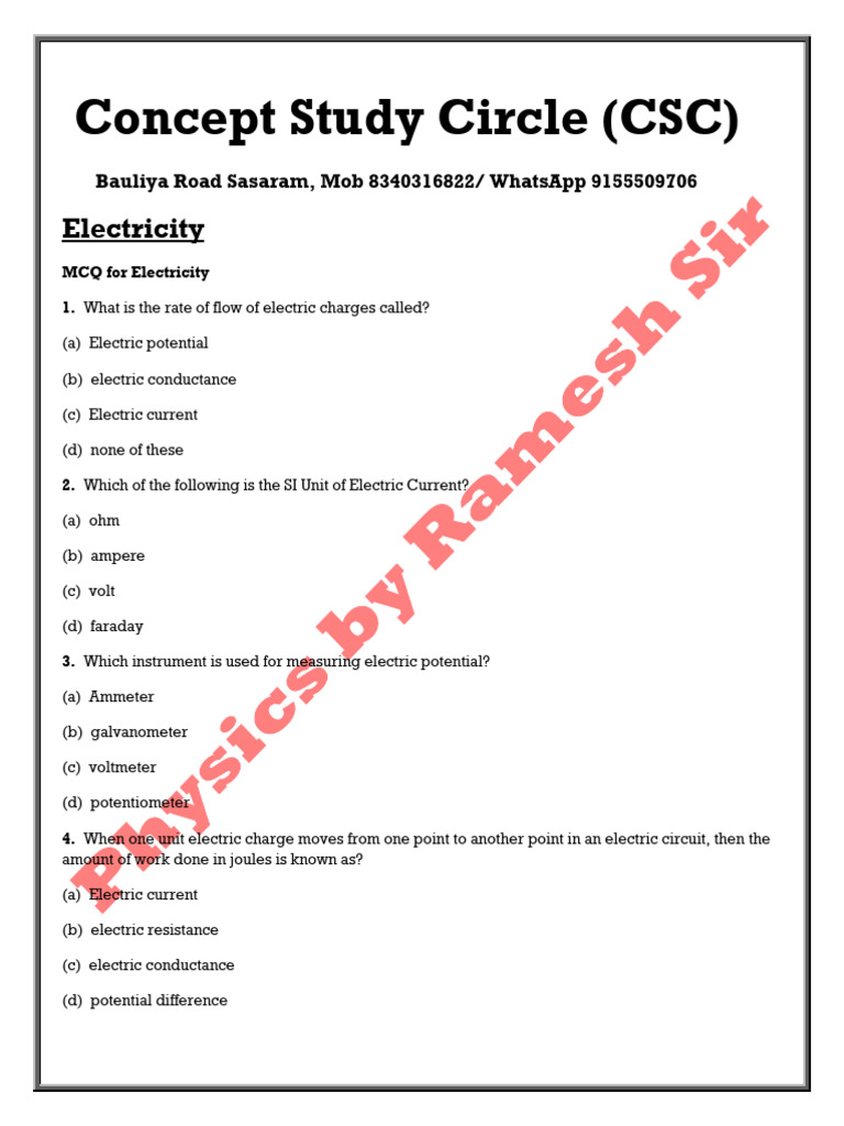 Electricity Paper 10th | PDF