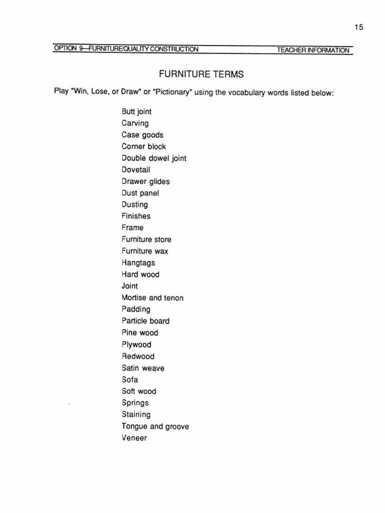 Furniture Terms | PDF