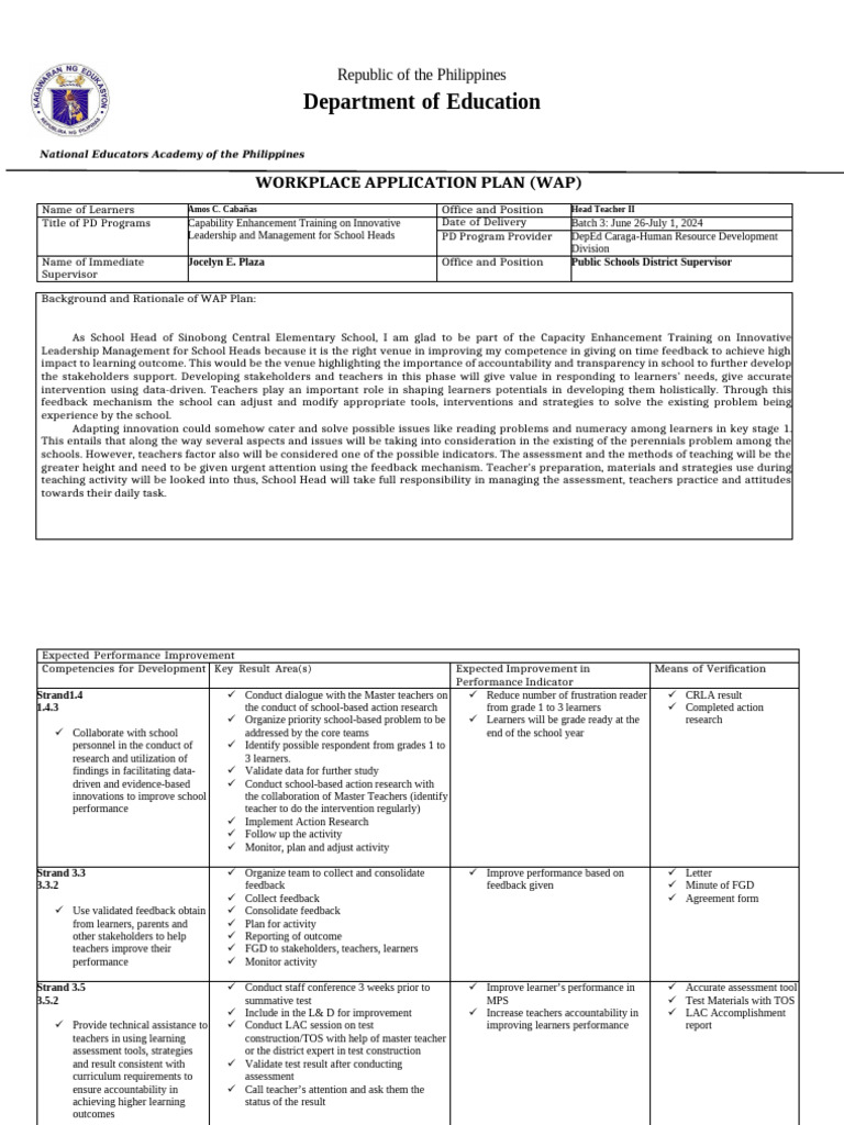 Workplace Application Plan Amos | PDF