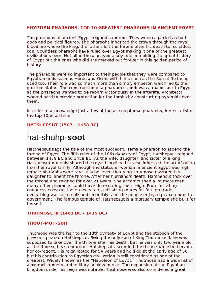 Egyptian Pharaohs | PDF