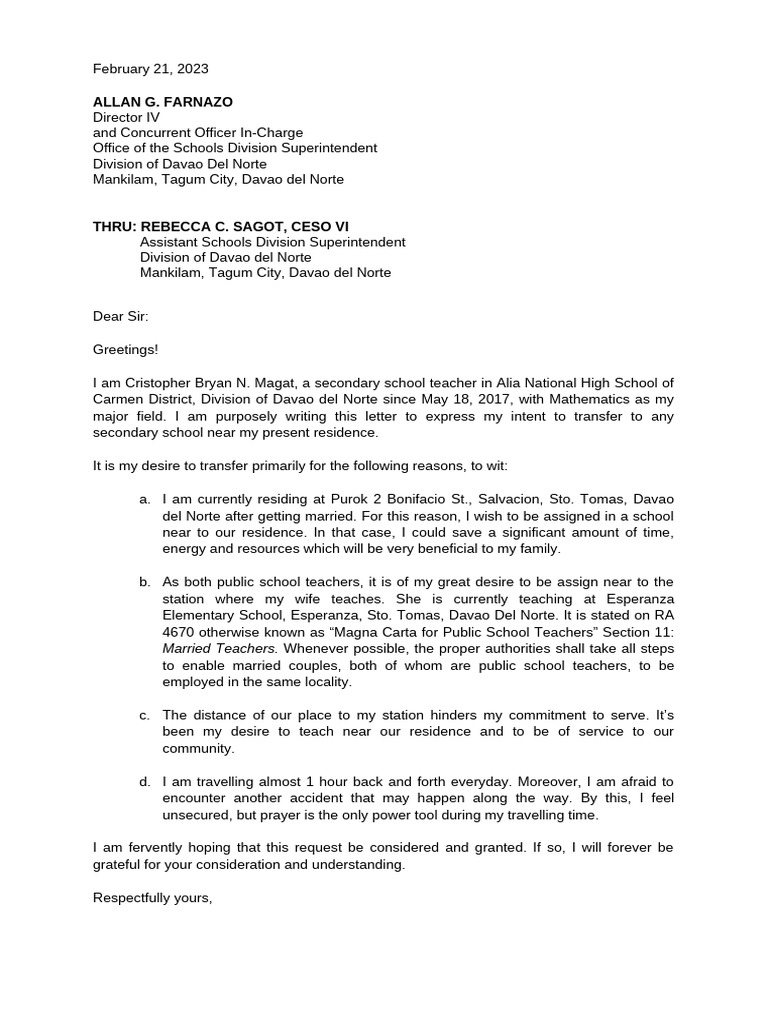 Teacher Transfer Request | PDF | Language Arts & Discipline