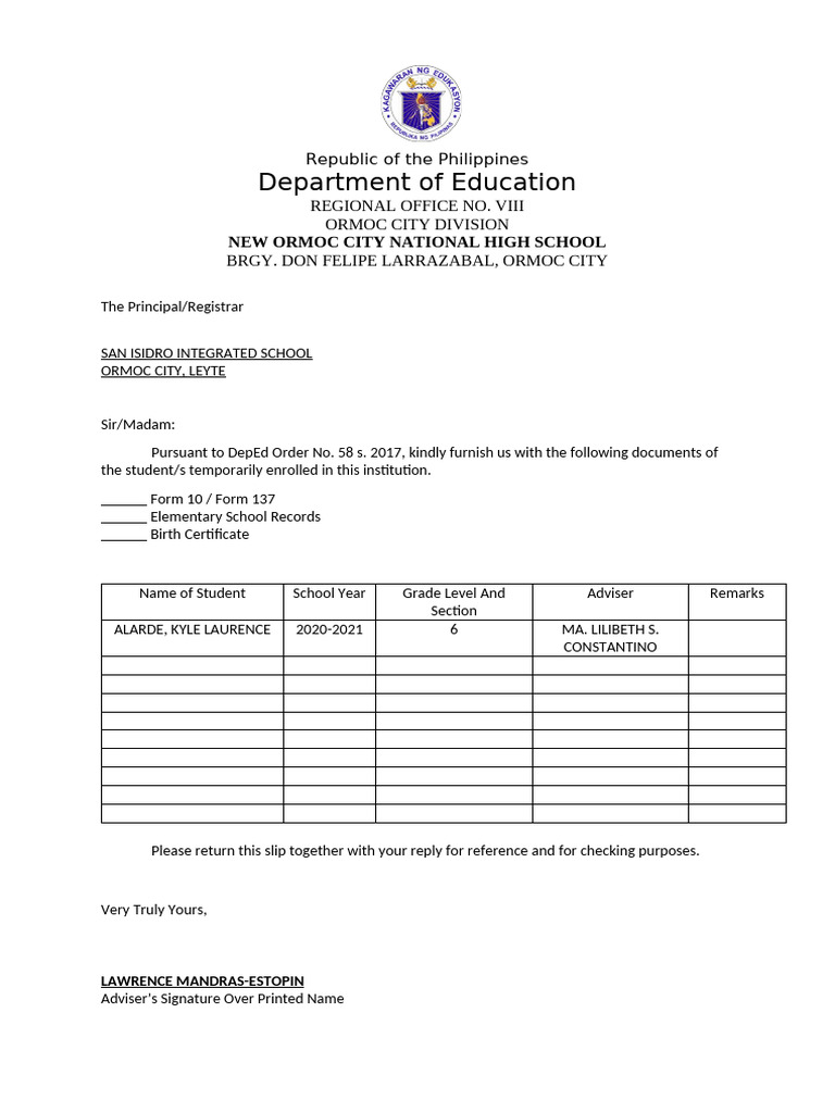 REQUEST FORM 137 BLANK | PDF