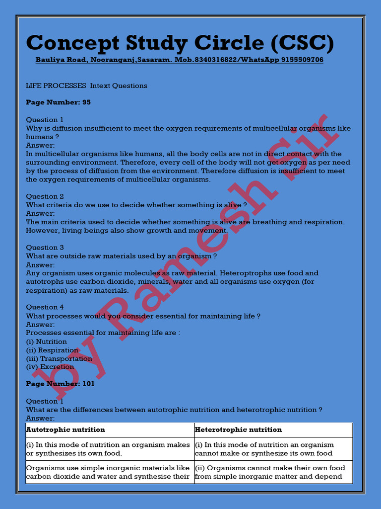 LIFE PROCESSES Intext Questions | PDF