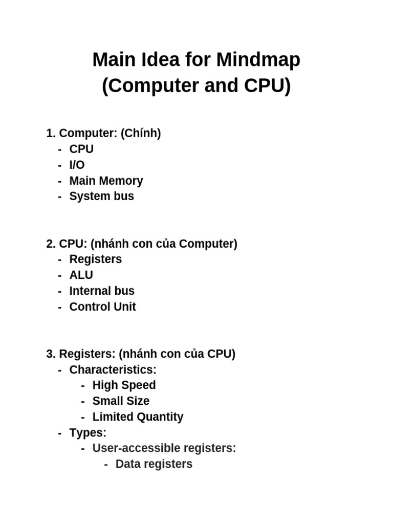 Main Idea For Mindmap Computer And Cpu Pdf