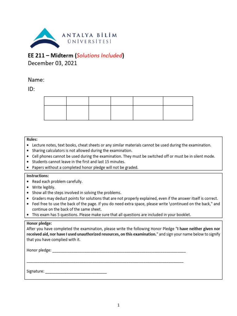 Midterm 2021 Fall Solutions | PDF