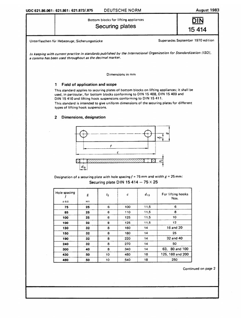 DIN 15414 - Bottom Hooks For Lifting Appliances - Securing Plates | PDF