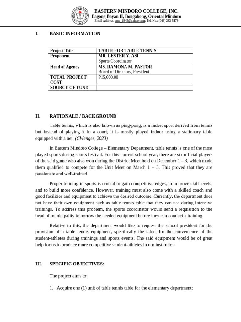 Project Proposal Table Tennis | PDF