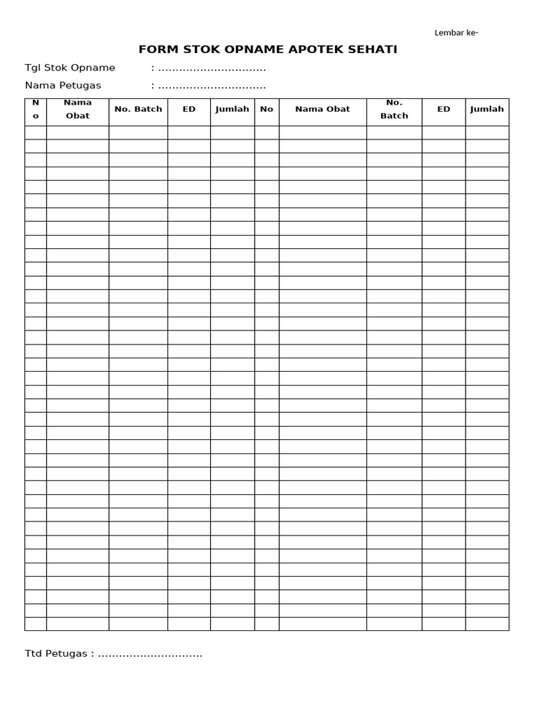 Form Stok Opname Apotek Sehati | PDF