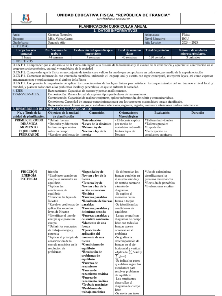 PCA 2DO BGU FÍS 2024-2025.ANUALdocx | PDF