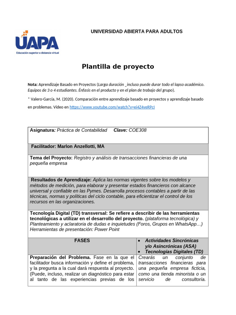 Plantilla de Elaboración de Proyecto | PDF