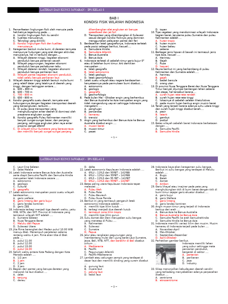 Soal Ips Kelas Viii Kondisi Fisik Wilayah Indonesia Compress | PDF