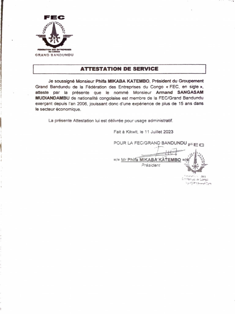 Attestation de Service | PDF