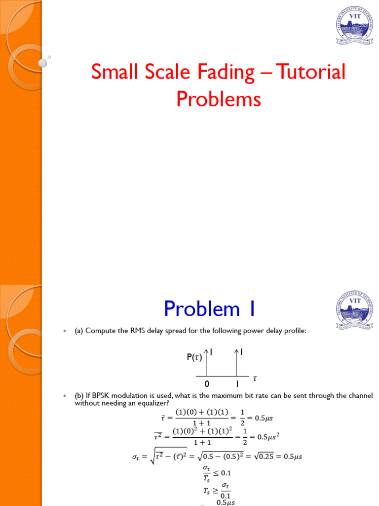 15-Tutorial Problems and Rayleigh & Rician Fading-21!08!2024 | PDF