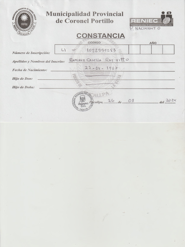 Acta de Nacimiento Scan | PDF