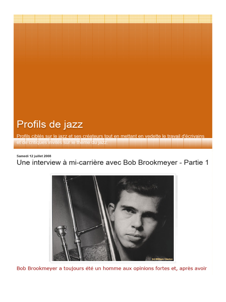 JazzProfiles - Une Interview en Milieu de Carrière Avec Bob Brookmeyer - Partie 1 | PDF