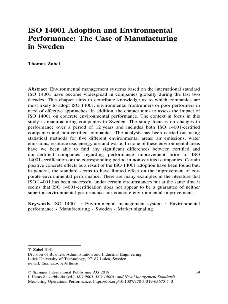 ISO 14001 Adoption and Environmental Performance: The Case of ...