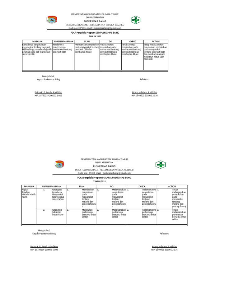 Pdca Malaria DBD | PDF