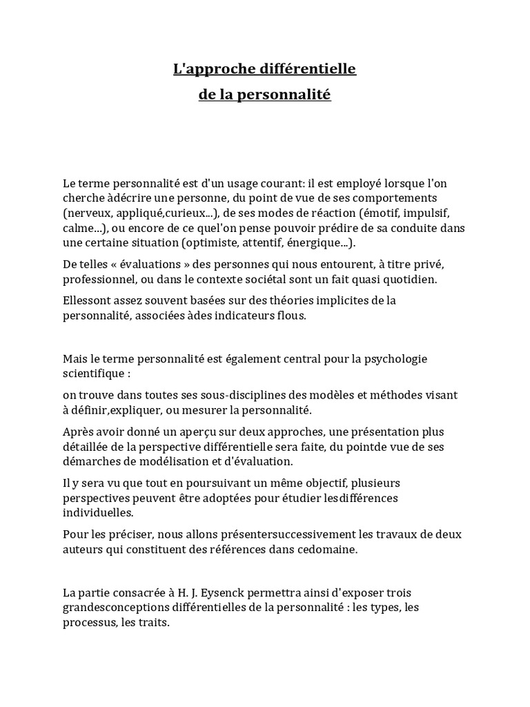 Approche Diff Personnalité | PDF